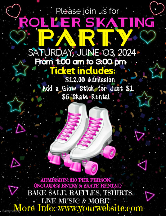 Black Neon Roller Skating Party Flyer (us Let Template | PosterMyWall