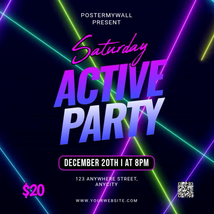 Black Neon Saturday Active Party Pos Instagram Template | PosterMyWall