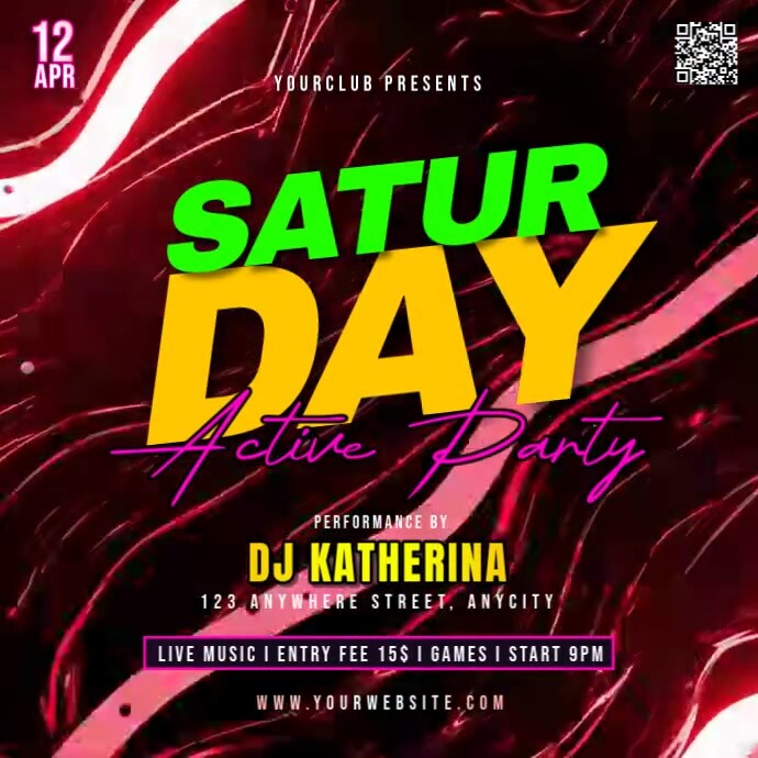 Copy of Black Neon Saturday Active Party Pos Instagram | PosterMyWall