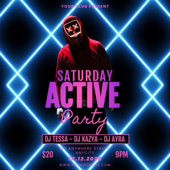 Black Neon Saturday Active Party Pos Instagram Template | PosterMyWall