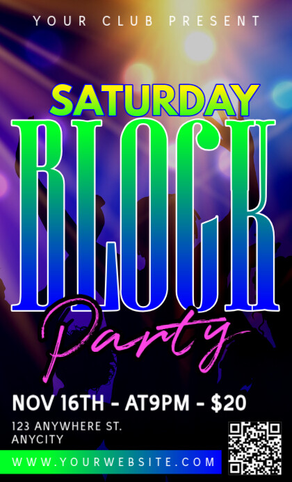 Black Neon Saturday Block Party Legal As Template | PosterMyWall