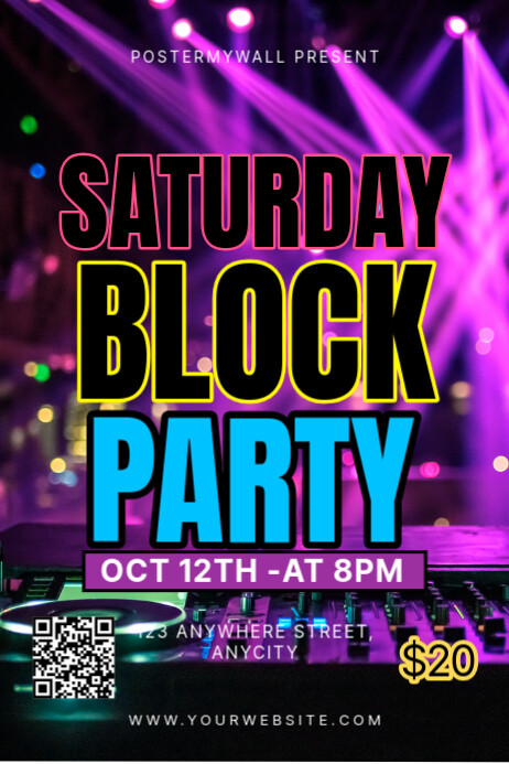 Plantilla de Black Neon Saturday Block Party Poster | PosterMyWall