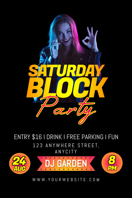 Modèle Black Neon Saturday Block Party Poster | PosterMyWall