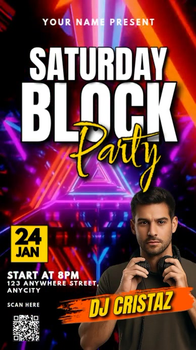 Black Neon Saturday Block Party Reel Instagram Template | PosterMyWall