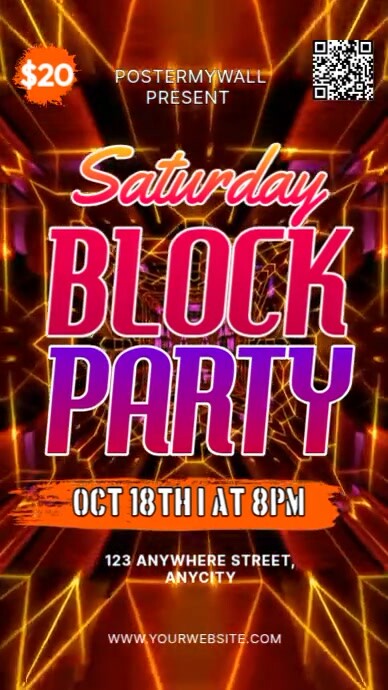Black Neon Saturday Block Party Tampilan Digital (9:16) Template ...
