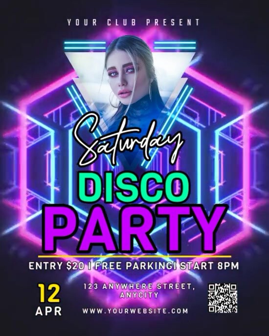 Copy of Black Neon Saturday Disco Party Instagram Portrait | PosterMyWall