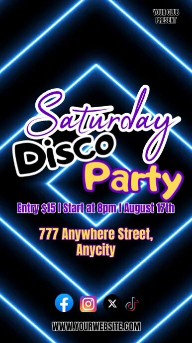 Black Neon Saturday Disco Party Instagram Sto Templat | PosterMyWall