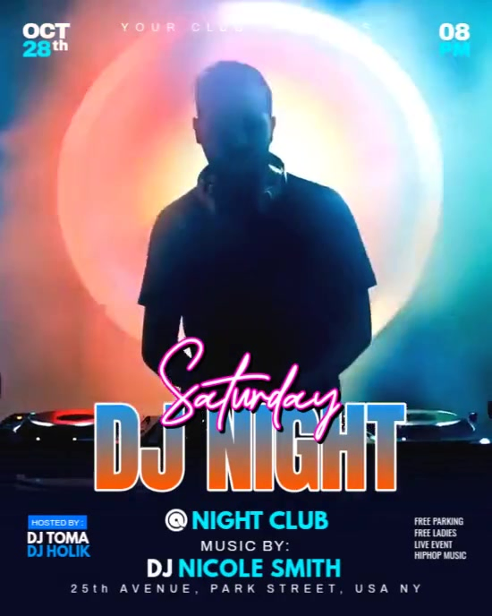 Black Neon Saturday Dj Party Event Instagram Portrait Template ...