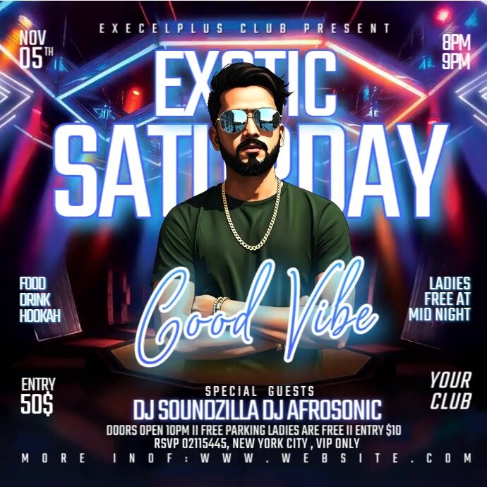 Black Neon Saturday Good Vibes Party Night Club Ad Square (1:1 ...