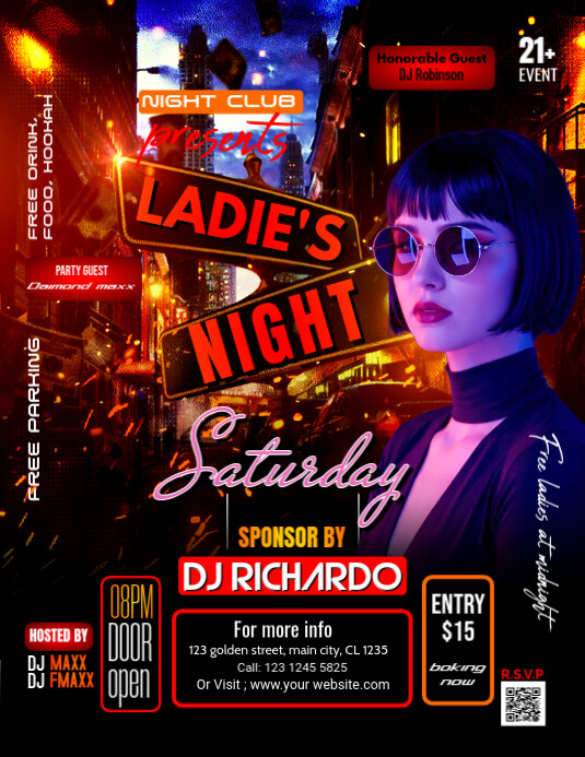 Black Neon Saturday Ladies Night Party Flyer (us Letter) Template ...