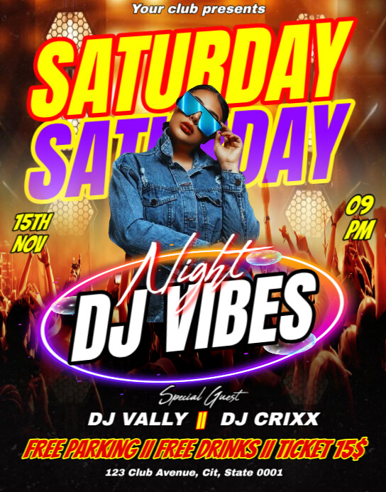 Copy of Black Neon Saturday Night Dj Party Flyer Template Poster ...