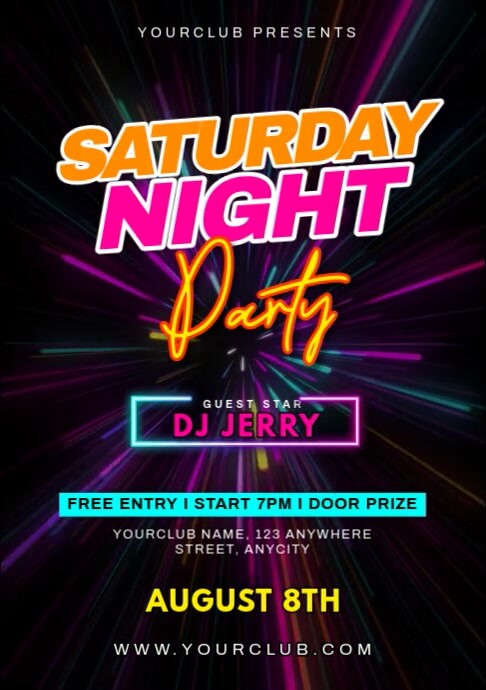 Black Neon Saturday Night Party A3 Template | PosterMyWall