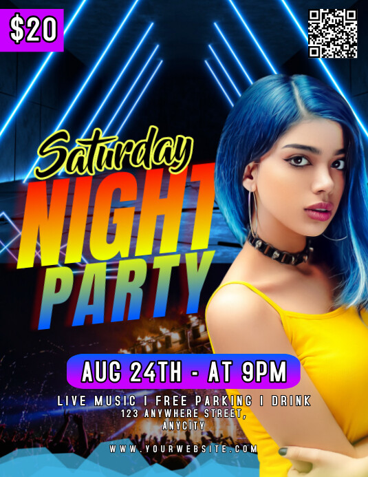Black Neon Saturday Night Party Pamflet (lett Template | PosterMyWall