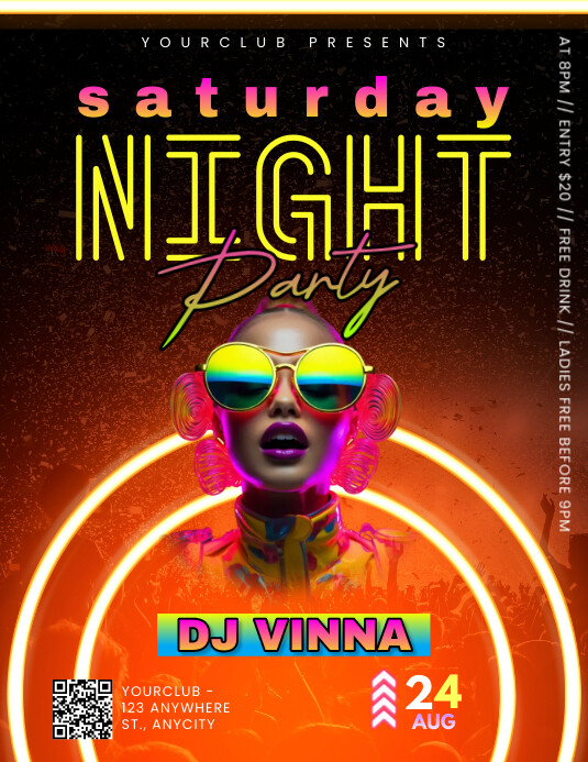 Black Neon Saturday Night Party Pamflet (lett Template | PosterMyWall