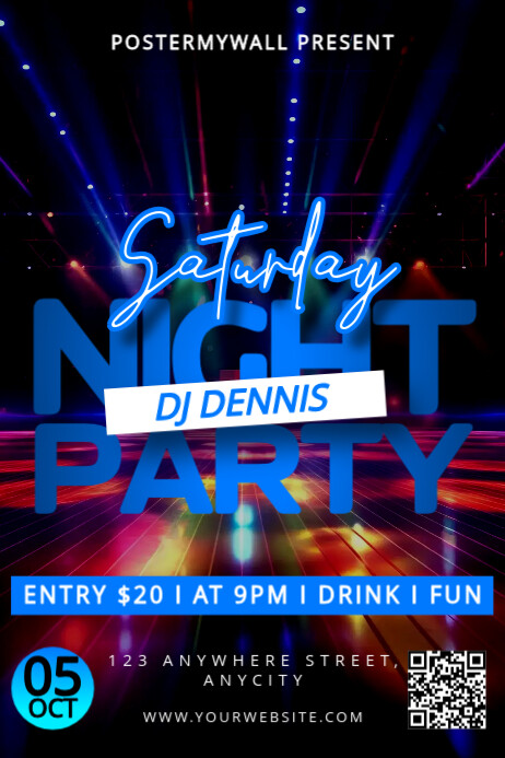 Black Neon Saturday Night Party Poster Template | PosterMyWall