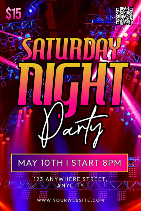 Black Neon Saturday Night Party Poster Template | PosterMyWall