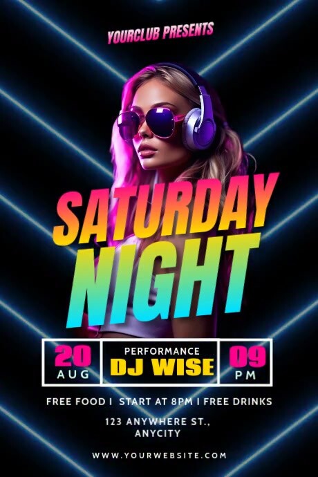 Black Neon Saturday Night Party Poster Template | PosterMyWall