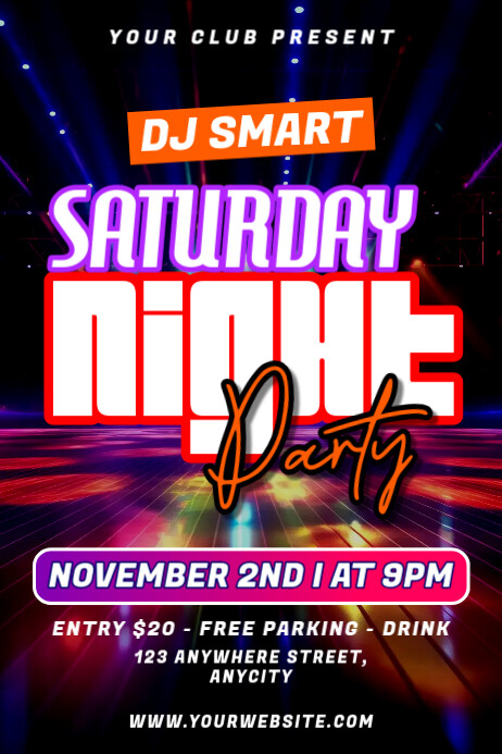 Black Neon Saturday Night Party Poster Template | PosterMyWall
