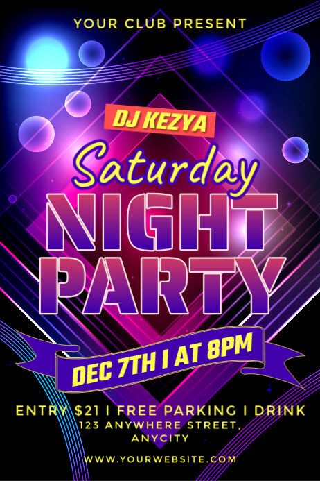 Black Neon Saturday Night Party Poster Template | PosterMyWall