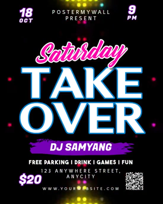 Plantilla de Black Neon Saturday Take Over Instagram Portrait ...