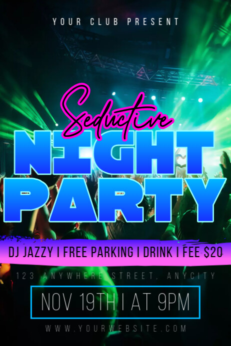 Black Neon Seductive Night Party Poster Template | PosterMyWall