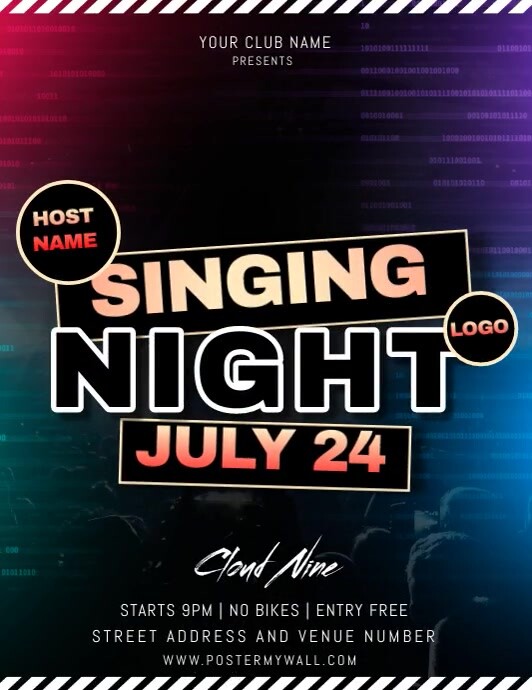 Black Neon Singing Night Party Pamflet (lette Template | PosterMyWall