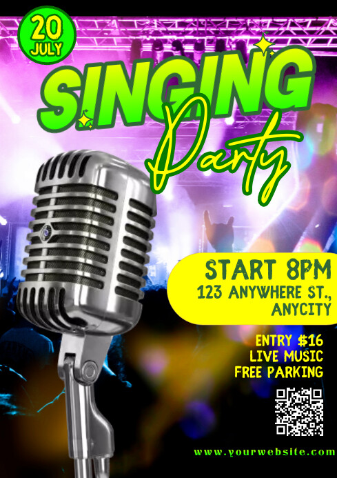 Black Neon Singing Party A4 Template | PosterMyWall