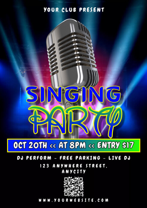 Plantilla de Black Neon Singing Party A4 | PosterMyWall