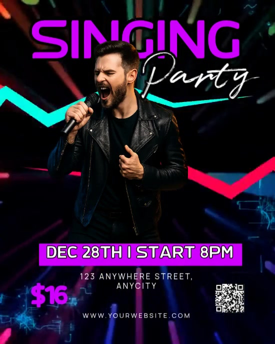 Black Neon Singing Party Instagram Portrait Template | PosterMyWall