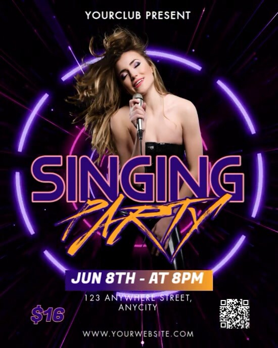 Black Neon Singing Party Instagram Portrait Template | PosterMyWall