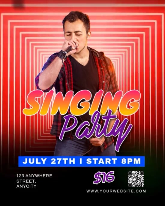 Black Neon Singing Party Instagram Portrait Template | PosterMyWall