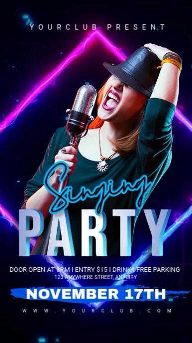 Black Neon Singing Party Instagram Story Template | PosterMyWall