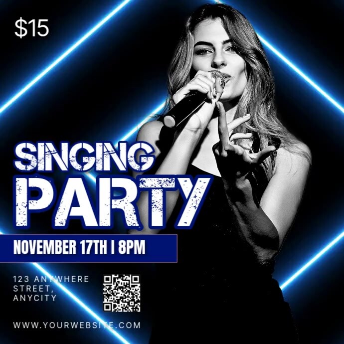 Black Neon Singing Party Pos Instagram Template | PosterMyWall