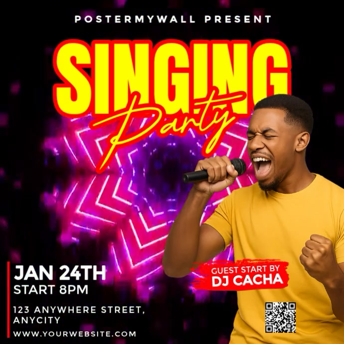 Black Neon Singing Party Pos Instagram Template | PosterMyWall