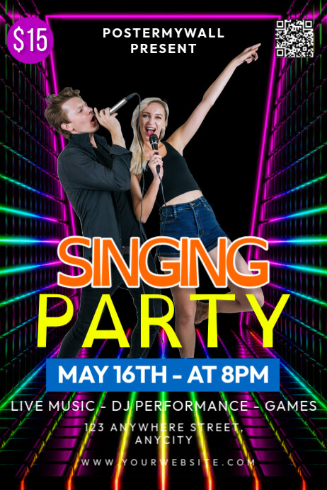Black Neon Singing Party Poster Template | PosterMyWall