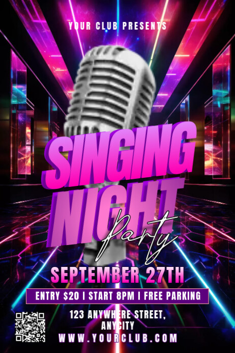 Black Neon Singing Party Poster Template | PosterMyWall