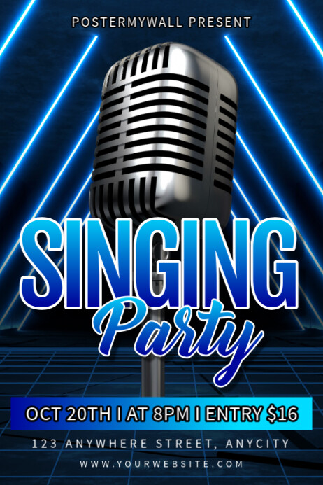 Black Neon Singing Party Poster Template | PosterMyWall