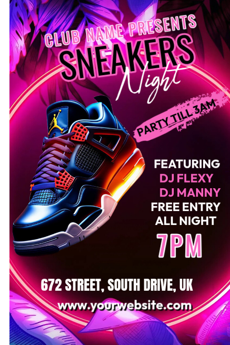 Black Neon Snickers Night Party Flyer Poster Template | PosterMyWall