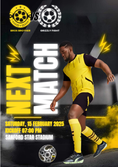 Black Neon Soccer Next Match Template A4 | PosterMyWall