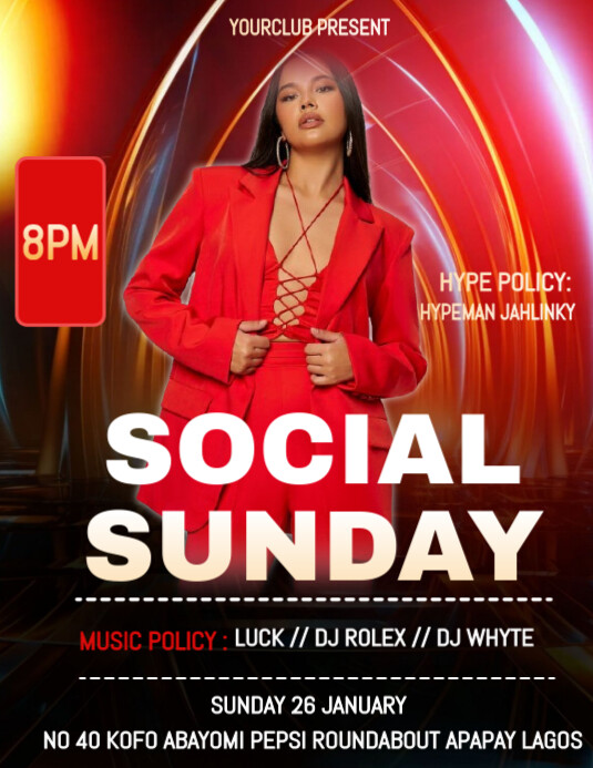 Black Neon Social Sunday Event Flyer (us Letter) Template | PosterMyWall