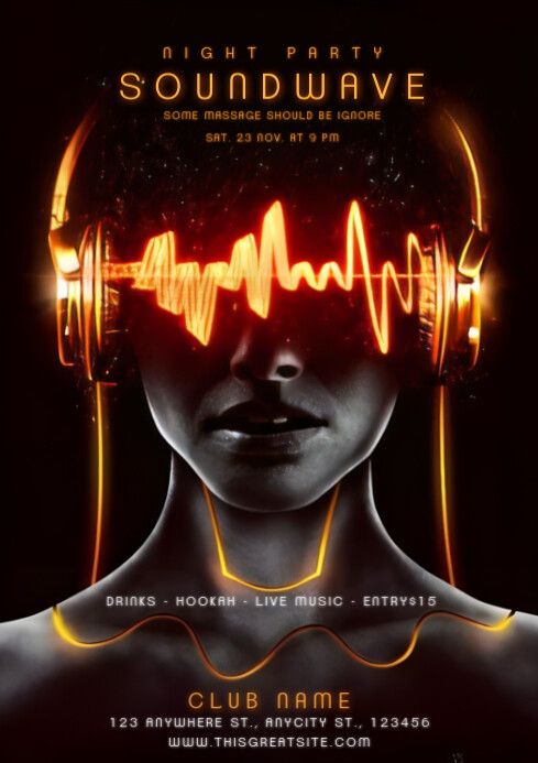 Black Neon Soundwave Night Party A4 Template | PosterMyWall