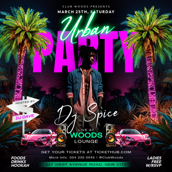 Copy of Black Neon stylish cool urban single night party poster template for Instagram post ...