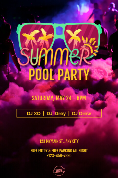 Black Neon Summer Pool Party /Beach Party Flyer Template | PosterMyWall