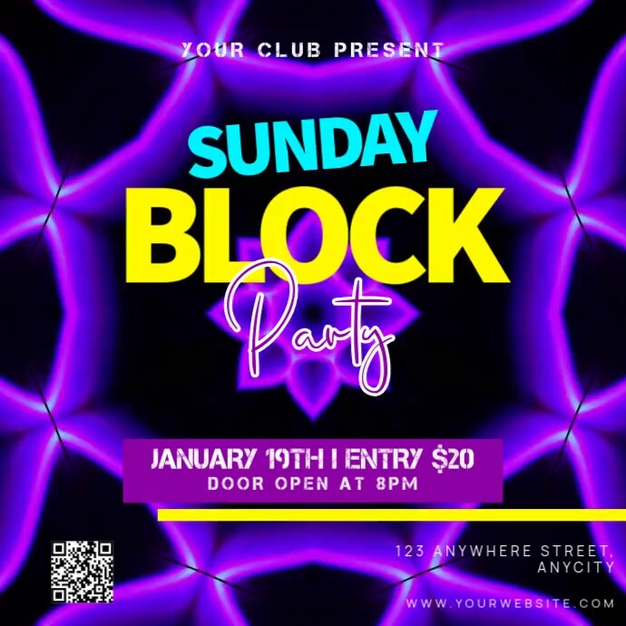 Black Neon Sunday Block Party Pos Instagram Template | PosterMyWall