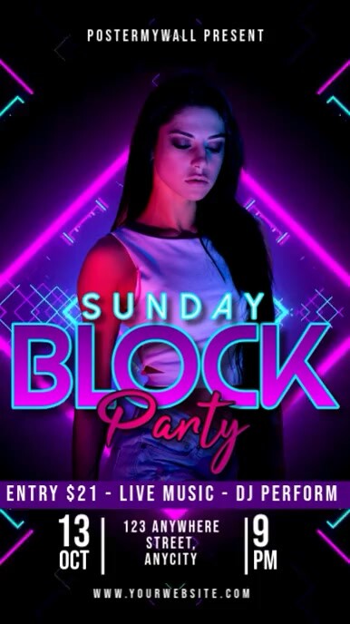 Black Neon Sunday Block Party Reel Instagram Template | PosterMyWall