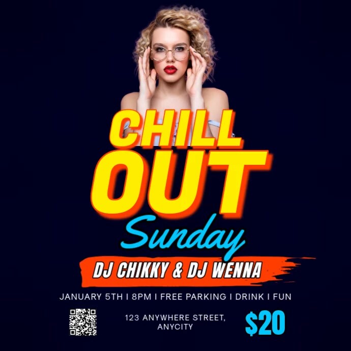 Black Neon Sunday Chillout Party Pos Instagram Template | PosterMyWall