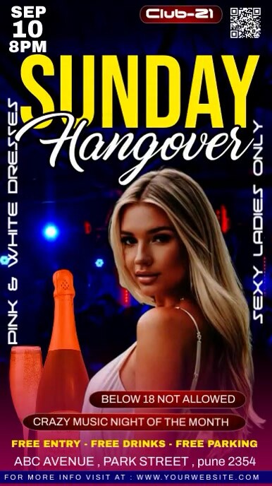 Plantilla de Black Neon Sunday Hangover Night Club Party I | PosterMyWall