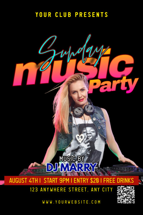 Black Neon Sunday Music Party Poster Template | PosterMyWall