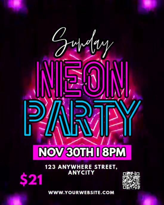 Black Neon Sunday Neon Party Instagram Portrait Template | PosterMyWall