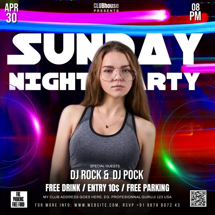 Black Neon Sunday Night Party Instagram Post Template | PosterMyWall